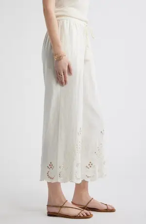Treasure & Bond Cutwork Hem Linen Blend Pants - Ivory Egret