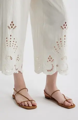 Treasure & Bond Cutwork Hem Linen Blend Pants - Ivory Egret