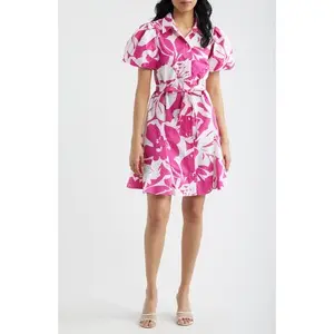 CECE DUPRAZ Floral Cotton Mini Shirtdress - Pink Multi