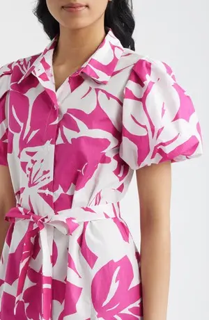 CECE DUPRAZ Floral Cotton Mini Shirtdress - Pink Multi
