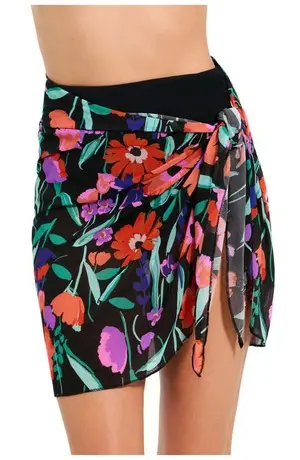 GOTTEX Mesh Sarong Wrap Skirt - Black-multi