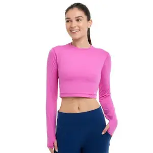 BLOQUV Everyday Long Sleeve Crop Top - Bubble Gum