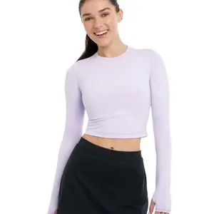 BLOQUV BLOQUV Everyday Long Sleeve Crop Top With UV Protection Lavender