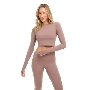 BLOQUV BLOQUV Everyday Long Sleeve Crop Top With UV Protection Mocha