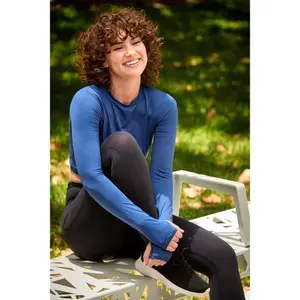 BLOQUV Everyday Long Sleeve Crop Top With Uv Protection - Navy