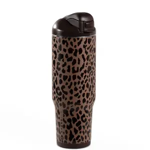 HYDROJUG Ease2o 32oz Insulated Stainless Steel Water Bottle With Dual Sip & Chug Lid - Brown Leopard
