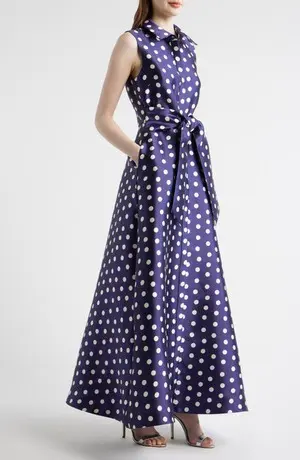 Julia Jordan Dot Sleeveless Gown - Navy Multi