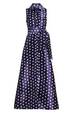Julia Jordan Dot Sleeveless Gown - Navy Multi