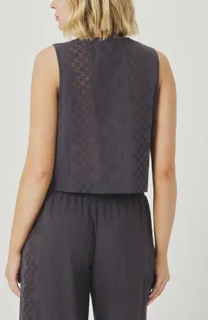 Splendid Kenzie Geo Eyelet Crop Tank - Lead Grey