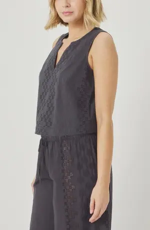 Splendid Kenzie Geo Eyelet Crop Tank - Lead Grey