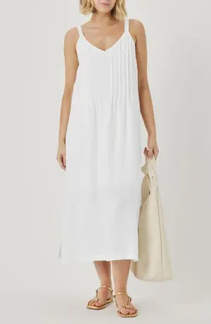 Splendid Stella Pintuck Detail Linen Dress - White