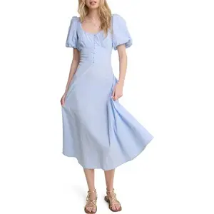 NOBODY'S CHILD Melody Texture Puff Sleeve Organic Cotton Midi Dress