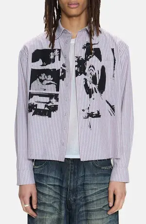 JADED LONDON Stripe Graphic Button-up Shirt