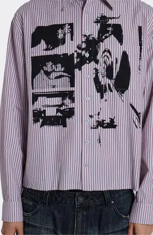 JADED LONDON Stripe Graphic Button-up Shirt