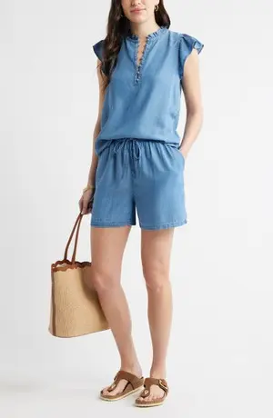 Caslon Flutter Sleeve Popover Chambray Top - Medium Wash