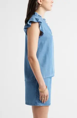 Caslon Flutter Sleeve Popover Chambray Top - Medium Wash
