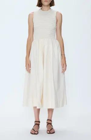 PISTOLA Gladys Smocked Midi Dress - Oyster Shell