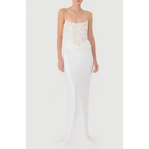 SAU LEE Blair Lace Bodice Strapless Gown - White