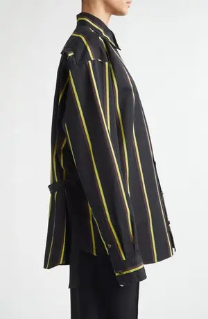 Proenza Schouler Alia Stripe Cotton & Silk Button-up Shirt - Black Multi
