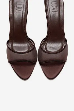 PROLOGUE SHOES Monroe Stiletto Mesh Sandal - Brown
