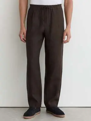 REISS Relaxed-fit Drawstring Linen Trousers - Chocolate Brown