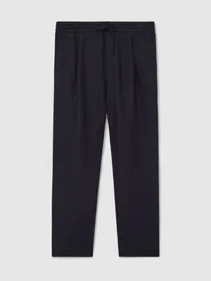 REISS Relaxed-fit Drawstring Linen Trousers - Navy