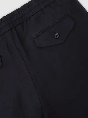 REISS Relaxed-fit Drawstring Linen Trousers - Navy