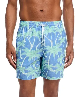 TRUNKS SURF & SWIM CO. Sano Palm Tree Print 6.5" Swim Trunks - Blue Stone