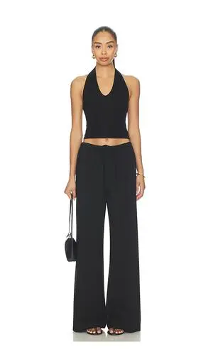 Enza Costa Silk Rib U Halter Top - Black