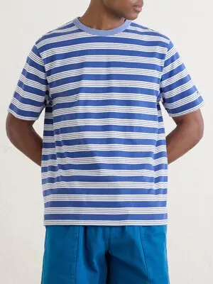 NOAH Striped Cotton-jersey T-shirt - Blue
