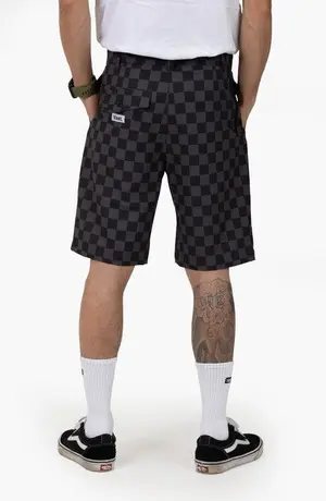 VAST Check Print Hybrid Board Shorts - Black