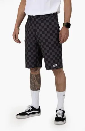 VAST Check Print Hybrid Board Shorts - Black