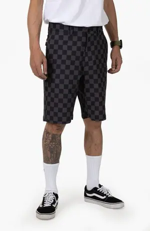 VAST Check Print Hybrid Board Shorts - Black