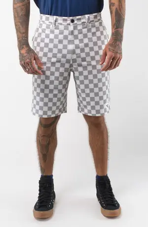 VAST Check Print Hybrid Board Shorts - Heather Grey