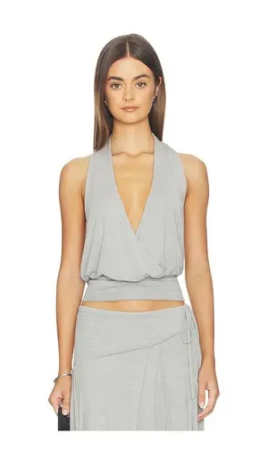 With Jéan Sharni Halterneck Cropped Top - Light Grey