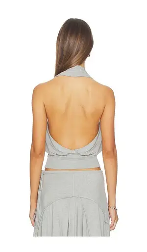 With Jéan Sharni Halterneck Cropped Top - Light Grey