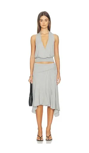 With Jéan Sharni Halterneck Cropped Top - Light Grey