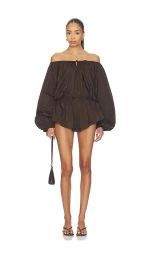 LOVERS AND FRIENDS Ofelia Off-the-shoulder Romper - Chocolate