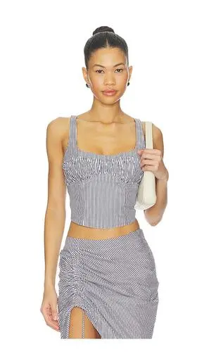 FLEUR DU MAL Striped Poplin Bustier Top - Black
