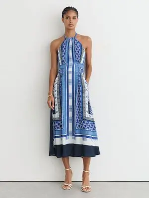 REISS Joselyn Scarf-print Halterneck Midi Dress