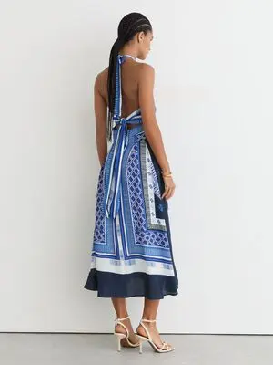 REISS Joselyn Scarf-print Halterneck Midi Dress