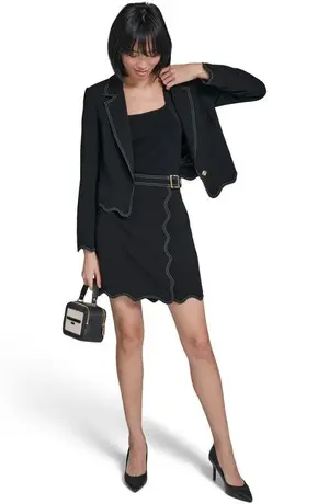 Karl Lagerfeld Paris Belted Scalloped Hem Miniskirt