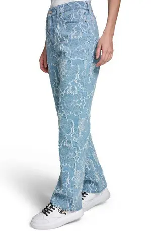 Karl Lagerfeld Paris Floral Jacquard Straight Leg Jeans
