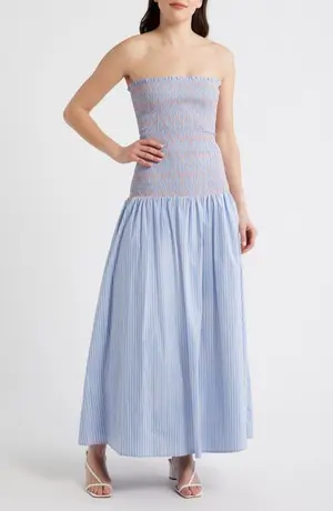 Line & Dot Eleni Smocked Strapless Maxi Dress