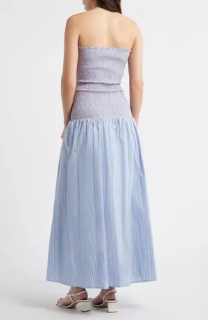 Line & Dot Eleni Smocked Strapless Maxi Dress