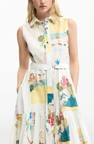 Desigual Postcard Print Sleeveless Shirtdress