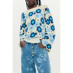 Desigual Open Stitch Floral Sweater - Blue