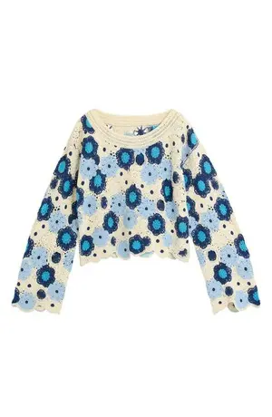 Desigual Open Stitch Floral Sweater - Blue