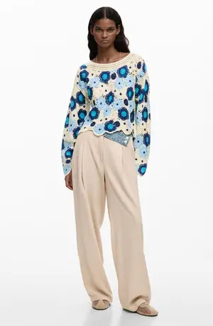 Desigual Open Stitch Floral Sweater - Blue