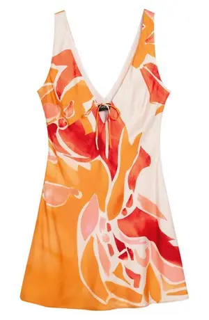 Desigual Abstract Floral Print Satin Minidress